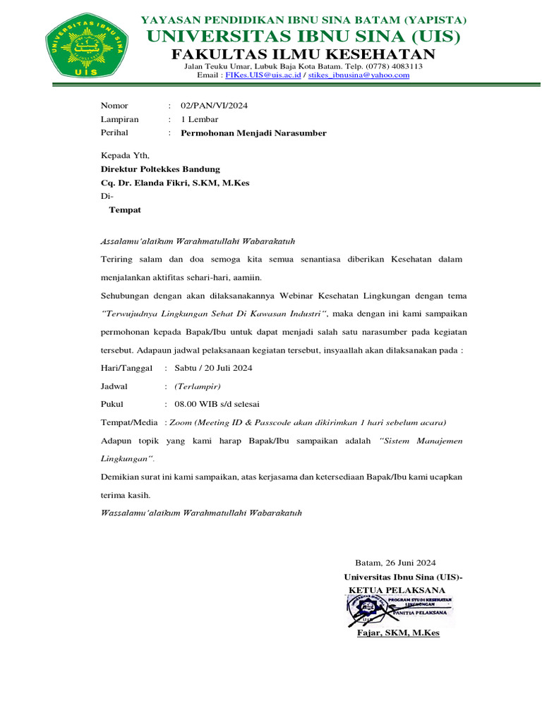 Surat Permohonan Narsum 2 | PDF