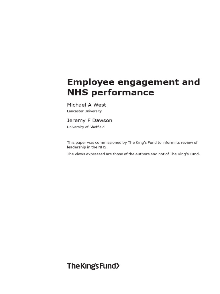 3.Employee Engagement Nhs Performance West Dawson Leadership Review2012 ...