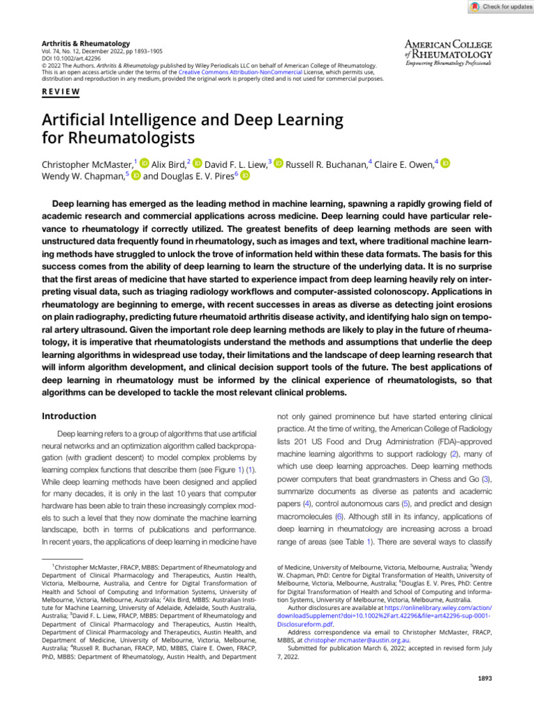 Artificial Intelligence and Deep Learning For Rheumatologists | PDF ...
