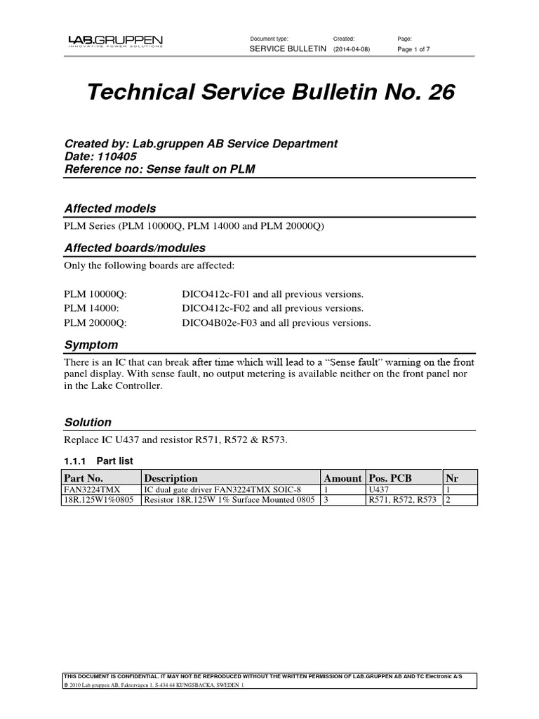 Service Bulletin 2011 No 26 Sense Fault PLM | PDF | Computer ...