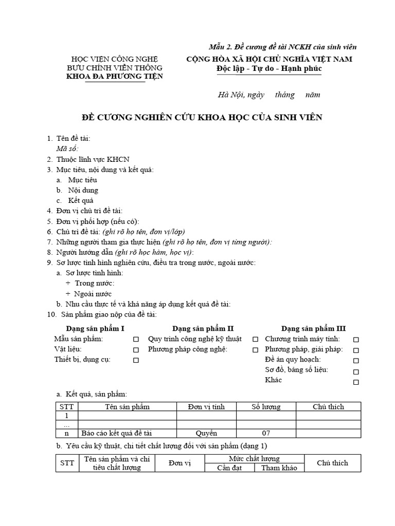 Mẫu NCKH SV 2023 | PDF