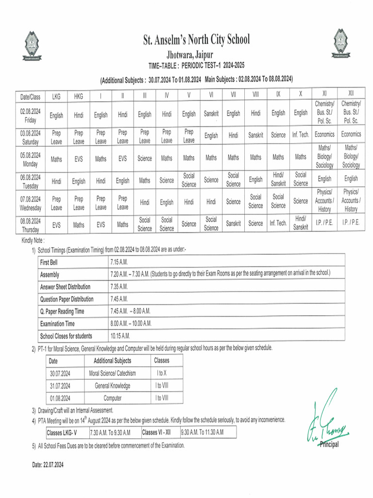 PT1 - Time Table | PDF