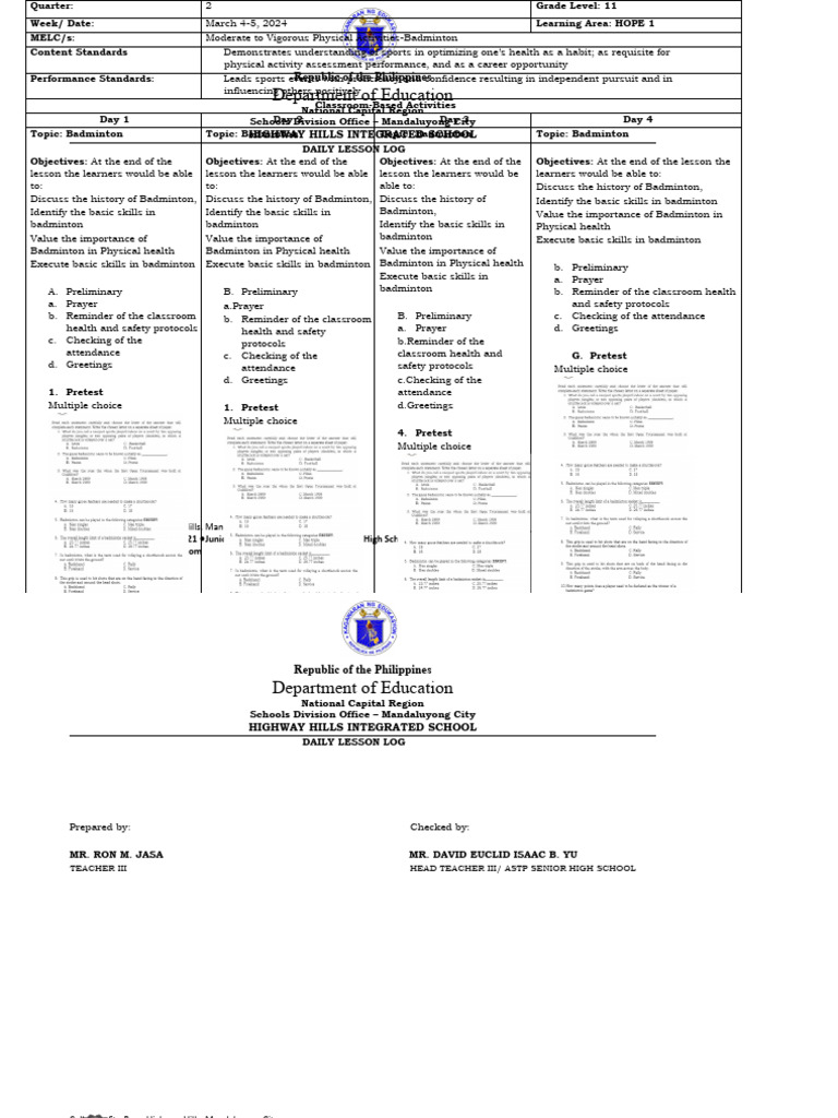 Badminton LP | PDF | Learning | Teaching
