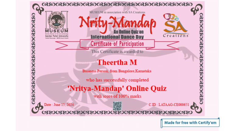 Nritya Mandap OLQ E Certificate | PDF