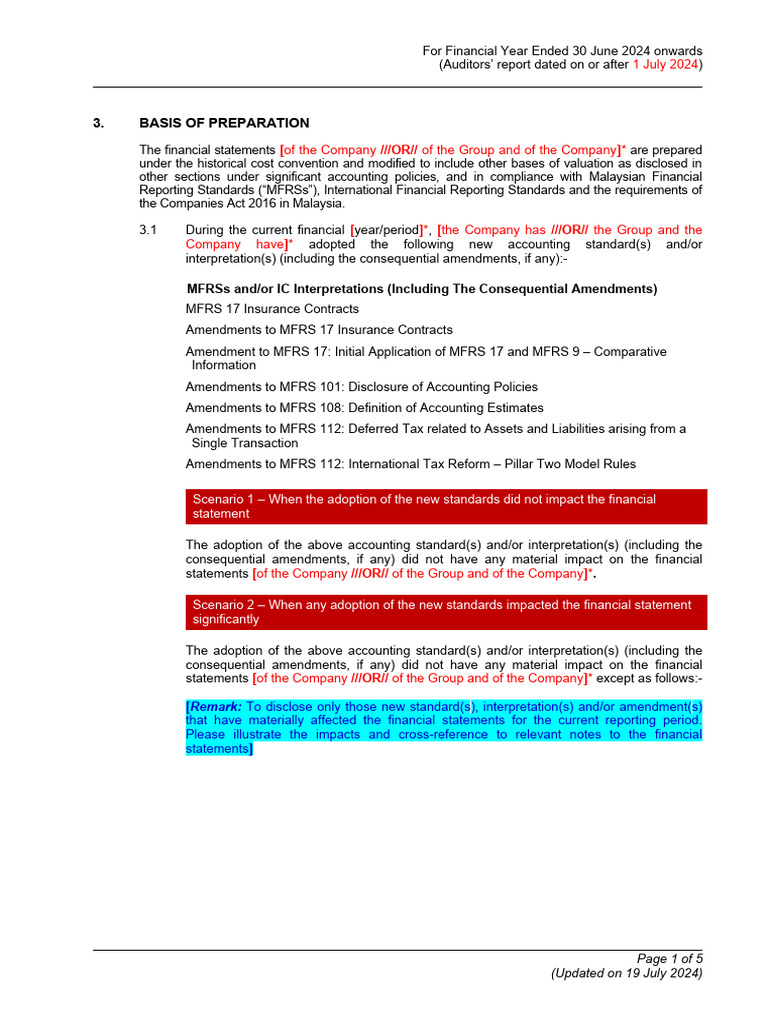 Basis of Preparation (MFRS) 30 June 2024 (19.07.24) (Revised) | PDF ...