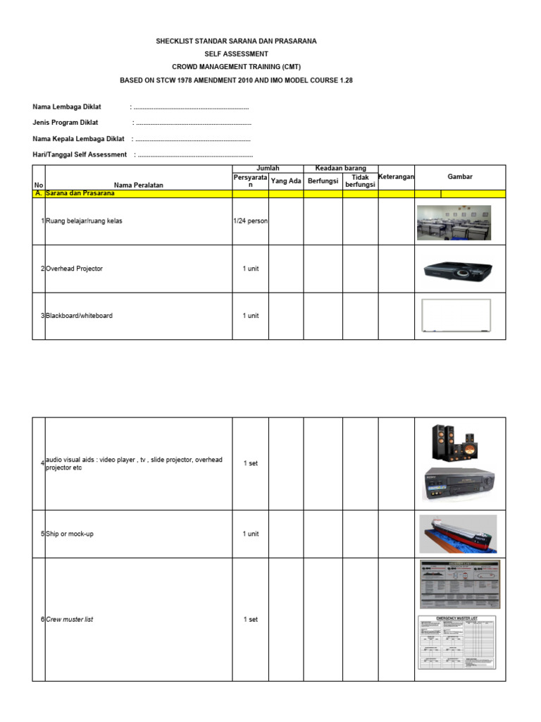 Cheklist Standart Sarpras CMT | PDF | Water Transport | Shipping