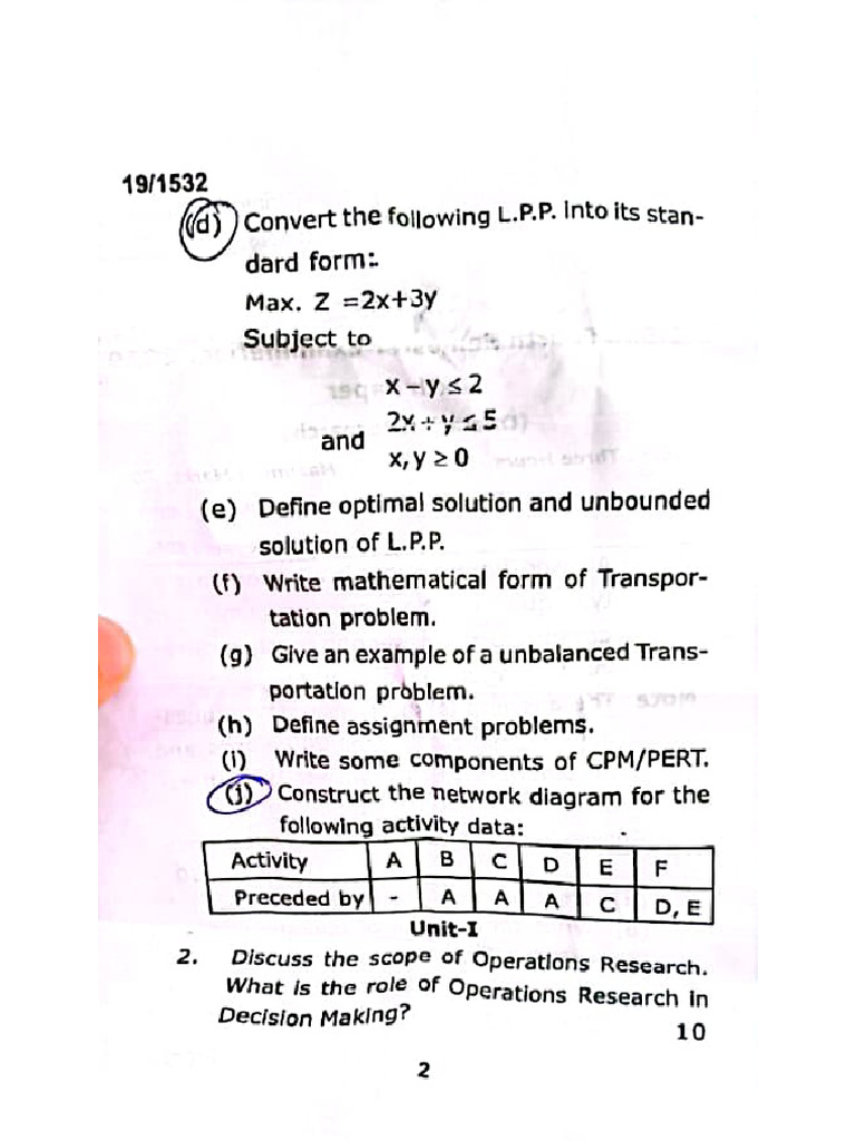 Operations Research PQ2 | PDF