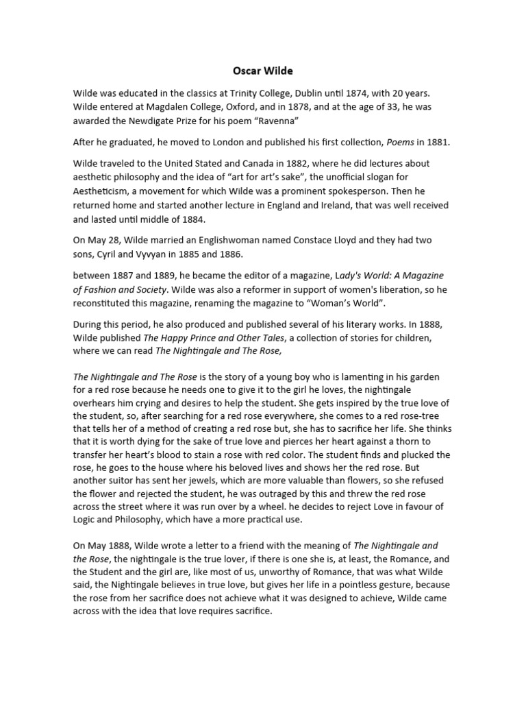 Oscar Wilde Life | PDF | Oscar Wilde