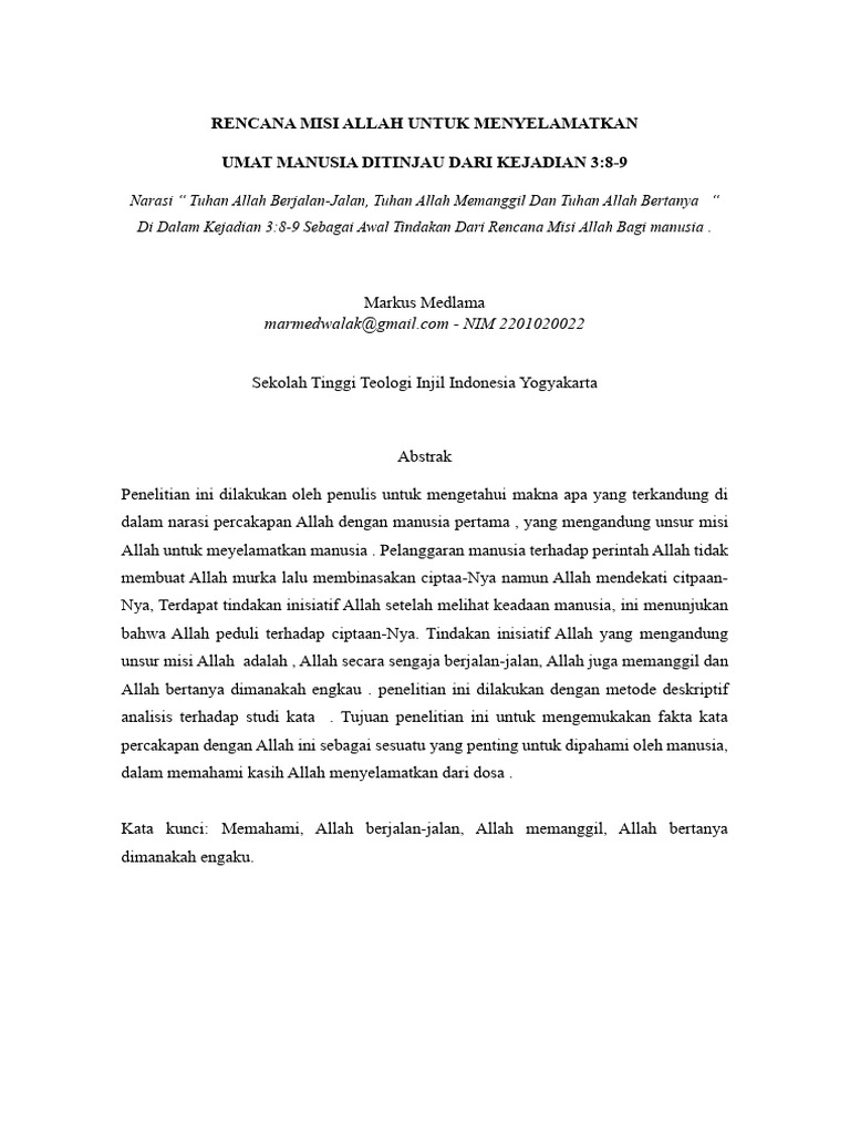 Rencana Misi Allah Untuk Menyelamatkan Umat Manusia Ditinjau Dari ...