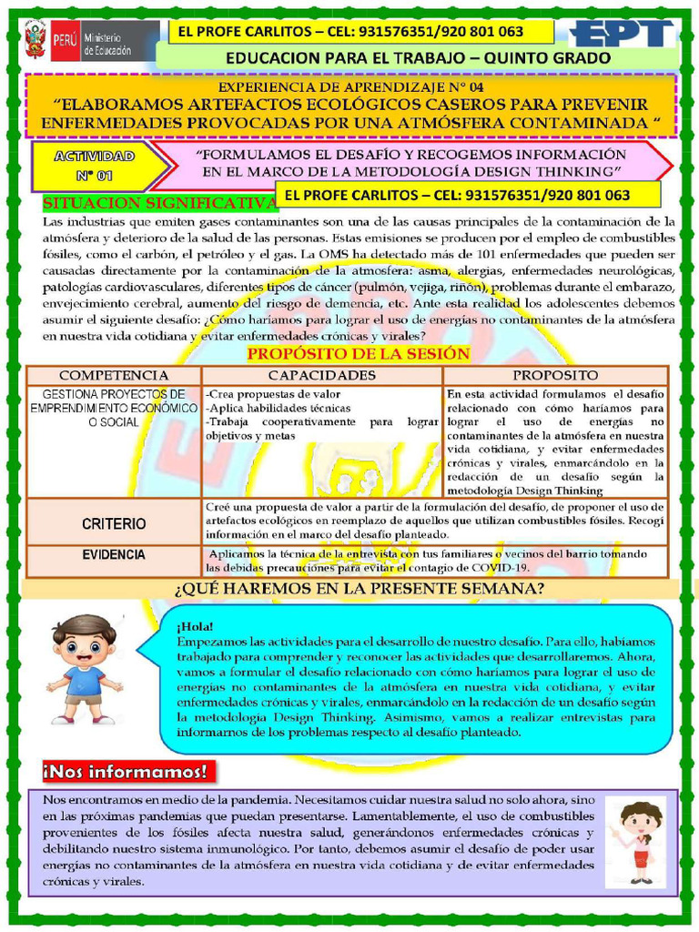 Experiencia de Aprendizaje 04 - Actividad 01 - 5to Grado - 2023-Ept - 00001 | PDF
