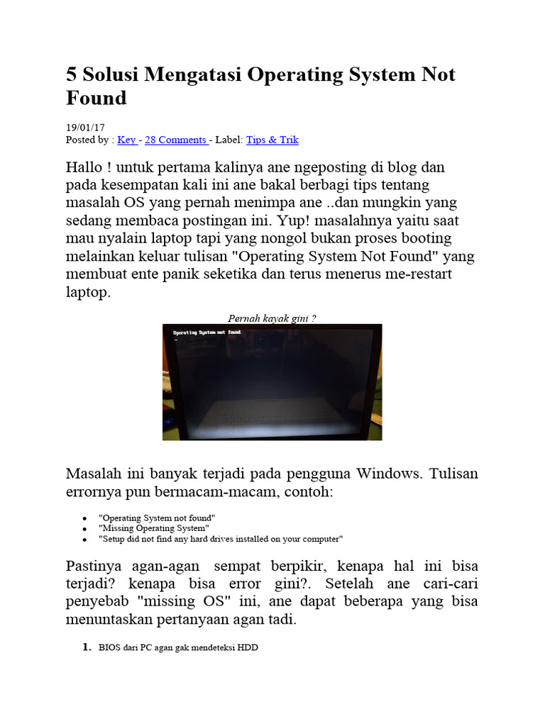5 Solusi Mengatasi Operating System Not Found | PDF | Game & Aktivitas