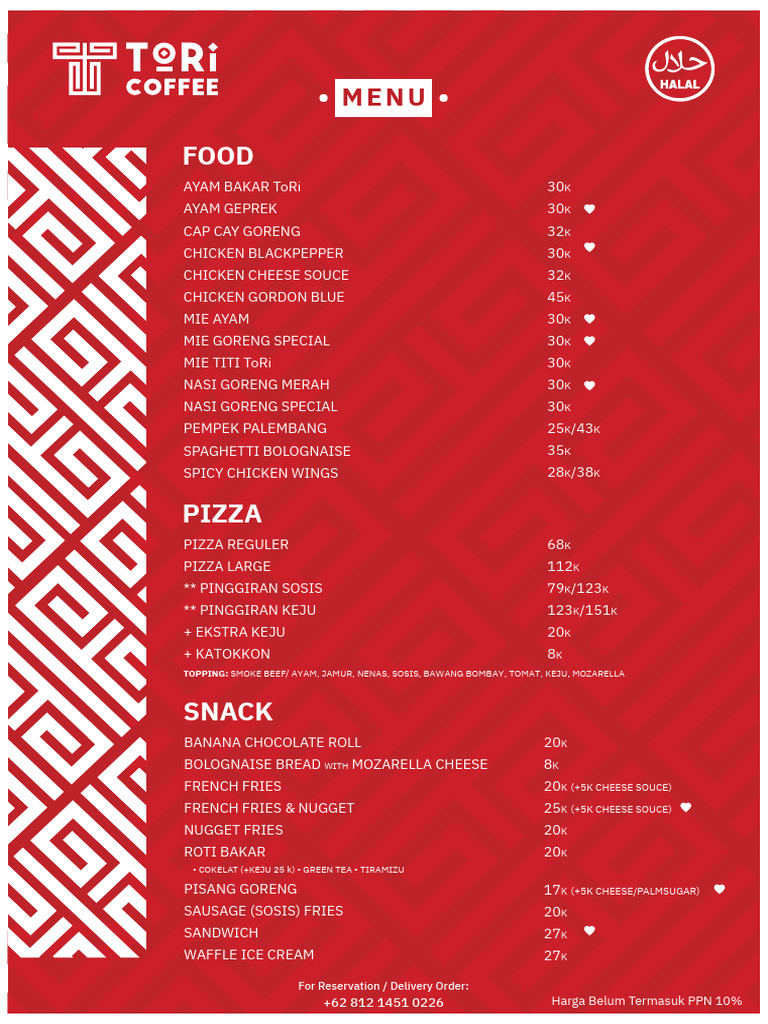 Menu Tori Desember 2021-1 | PDF | Coffee | Non Alcoholic Drinks