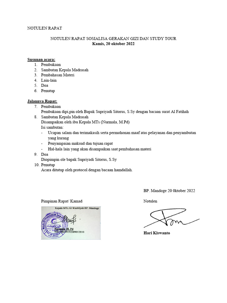 Notulen Rapat Lengkap TTD | PDF