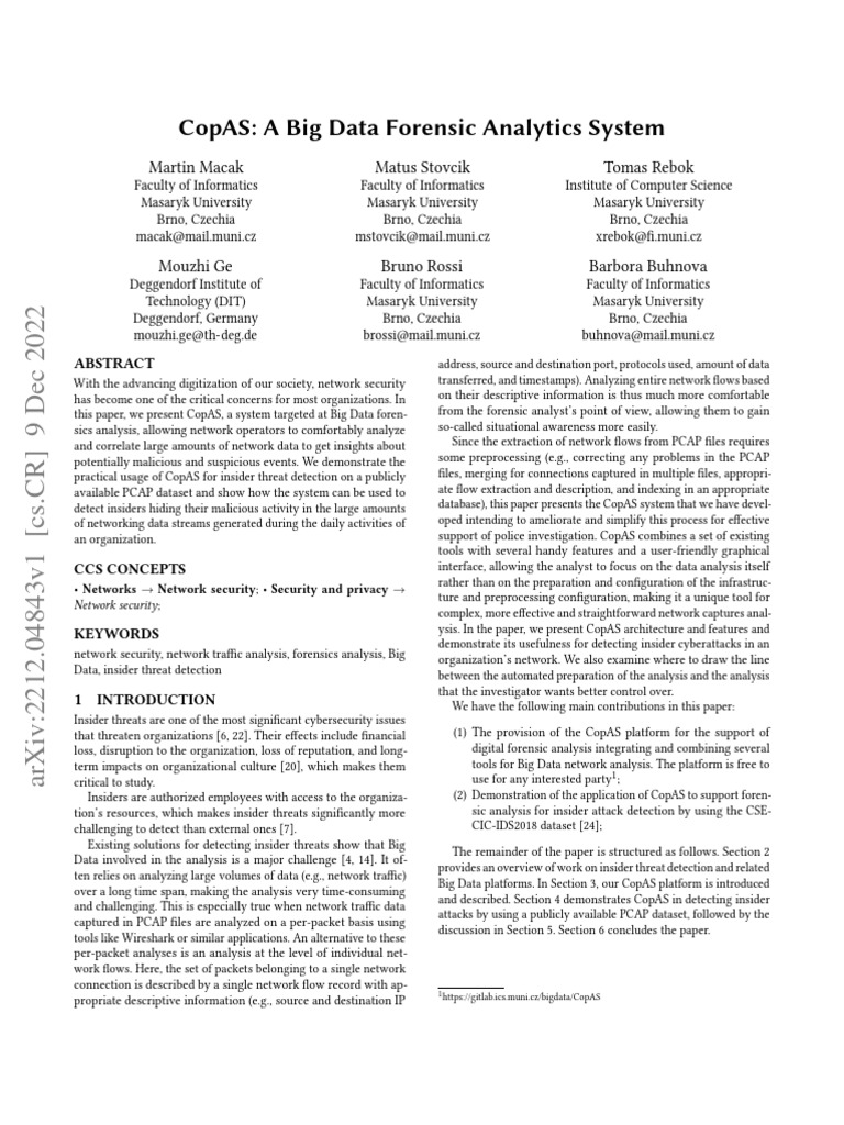 CopAS A Big Data Forensic Analytics System | PDF | Computer Network | Data Analysis