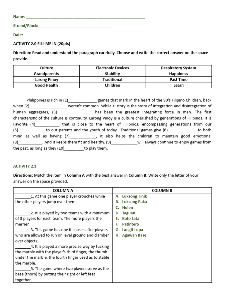 ACTIVITY SHEET | PDF | Behavioural Sciences | Psychology