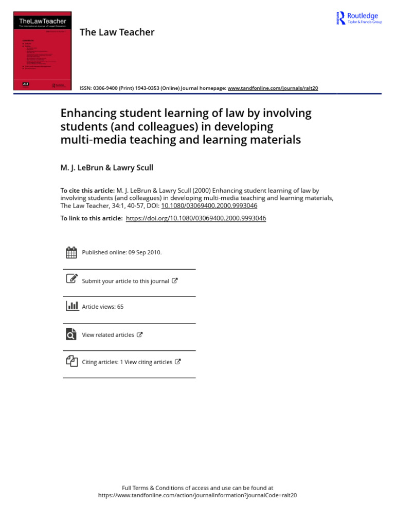 Enhancing Student Learning of Law by Involving Students and Colleagues ...