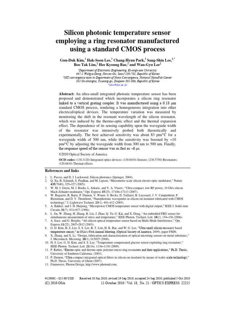 Silicon Photonic Temperature Sensor Employing A Ring Resonator ...