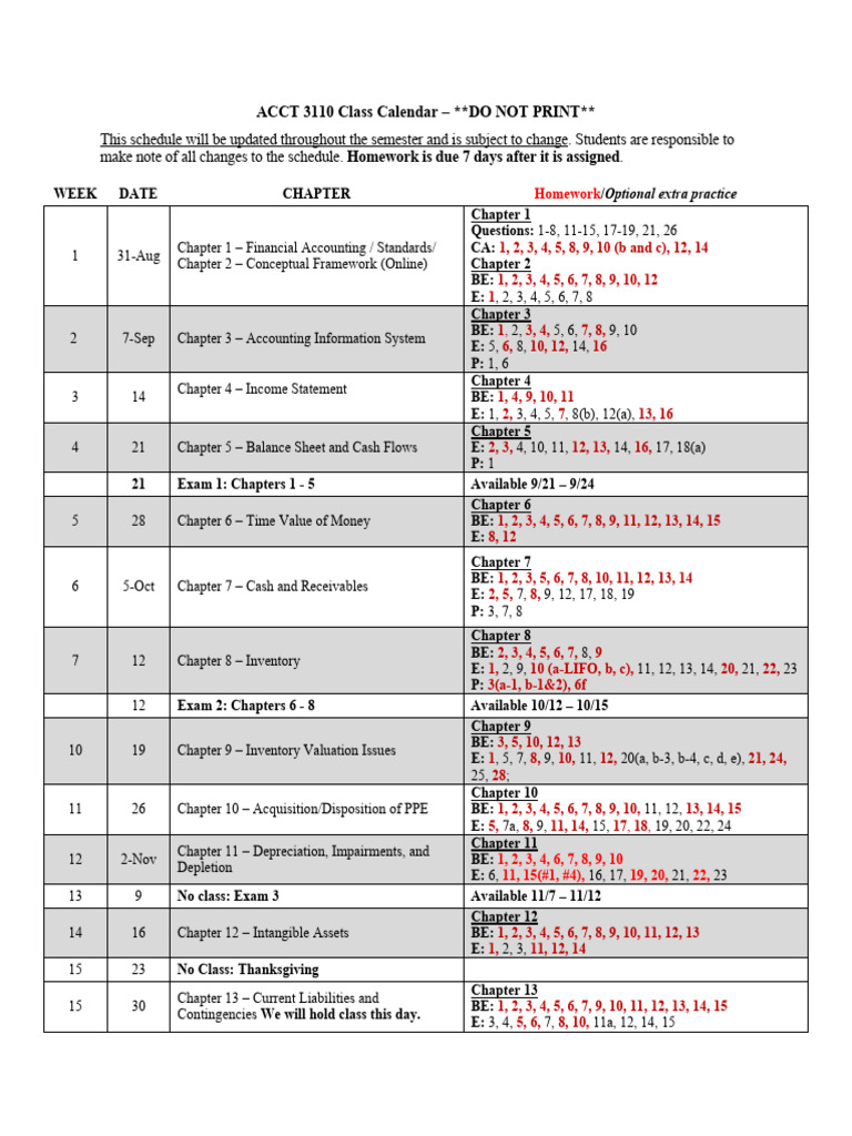 Acct 3110 Fall 2022 Schedule Statewide | PDF | Financial Accounting | Investing