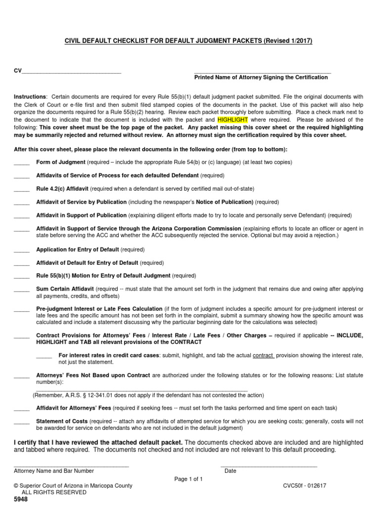 Civil Default Judgment Checklist | PDF | Default Judgment | Interest
