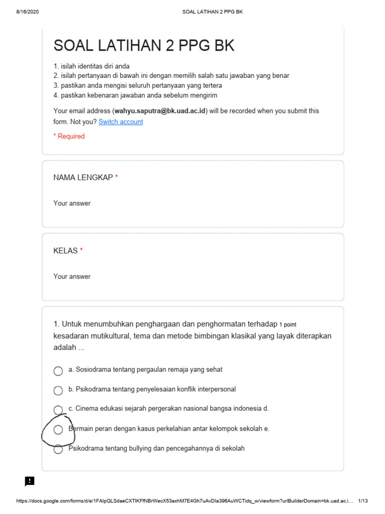 Soal Latihan 2 PPG BK (1) - 060927 | PDF