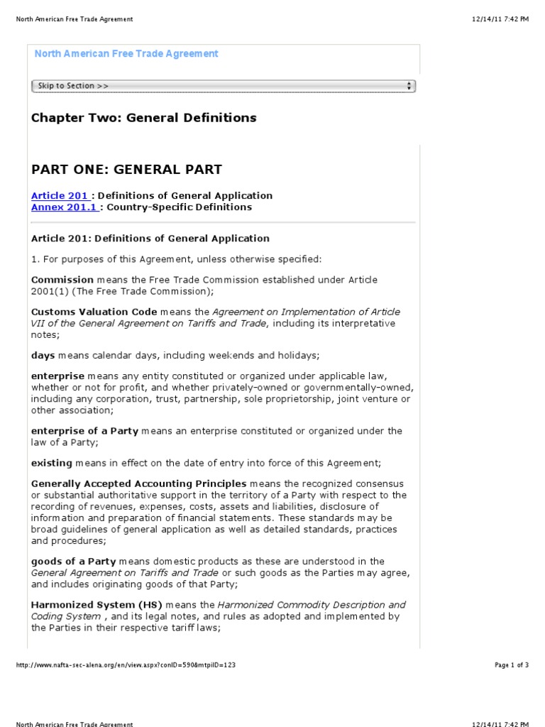 Preview of "North American Free Trade Agreement" 3 | PDF | Territorial ...