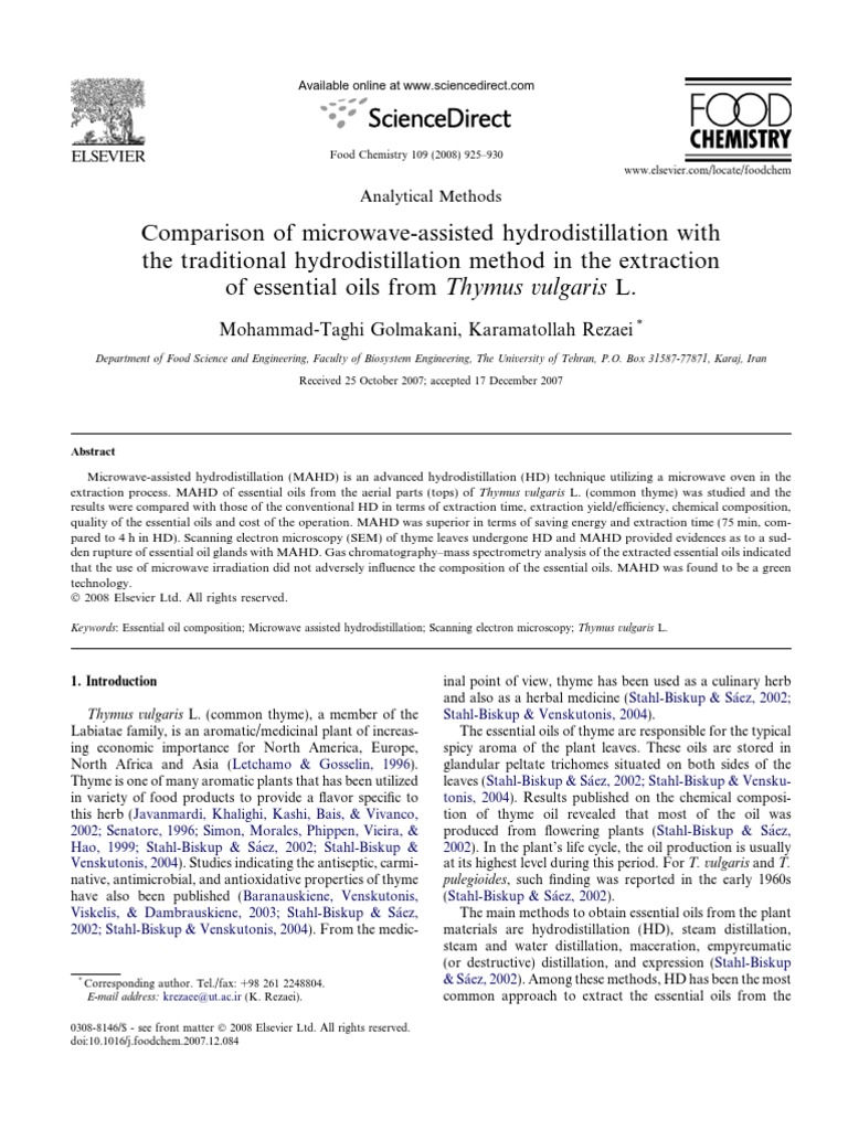 Comparison of Microwave-Assisted Hydro Distillation Withthe Traditional Hydro Distillation ...