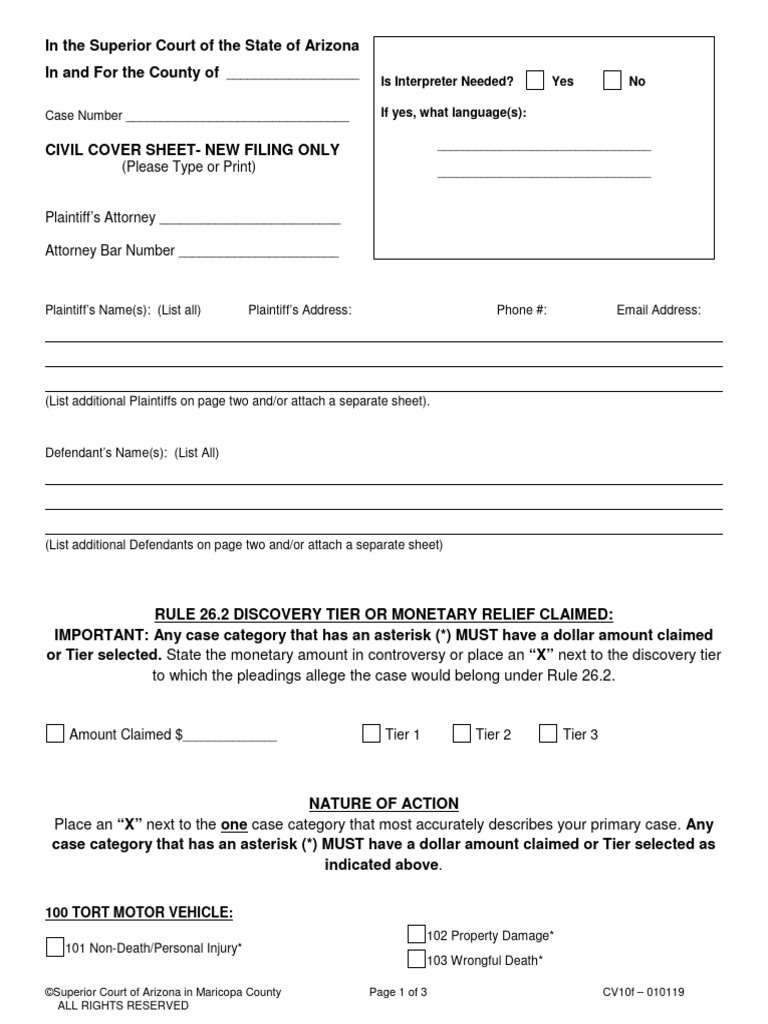 Civil Cover Sheet As of 1-4-19 | PDF | Tort | Defamation