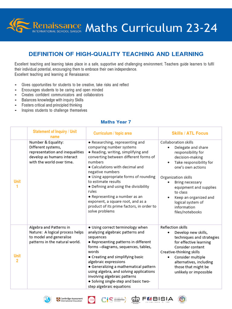 Curriculum Overview Maths 7-9 23-24 (RISS) | PDF | Geometry | Mathematics