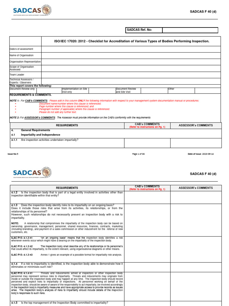 ISO/IEC 17020:2012 Inspection Checklist | PDF | Calibration ...