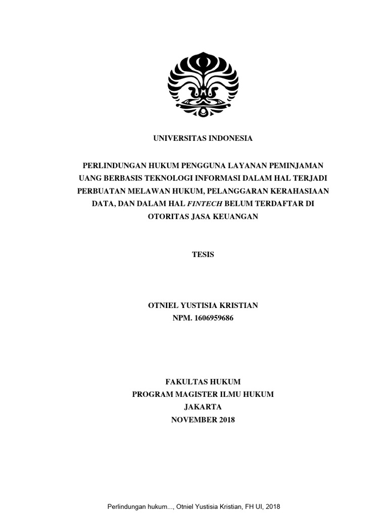 TESIS UI - Perlindungan Hukum Pengguna Layanan Peminjaman Uang Berbasis ...
