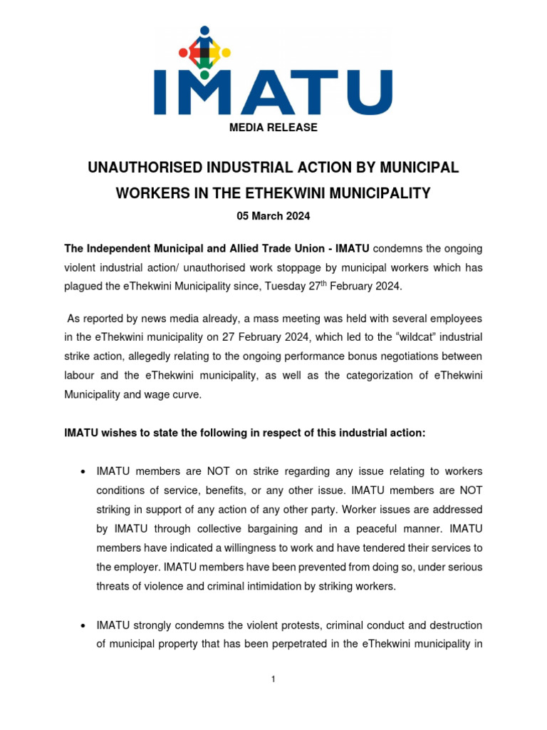 Imatu Press Release - Unauthorised Industrial Acti - 240305 - 151334 ...