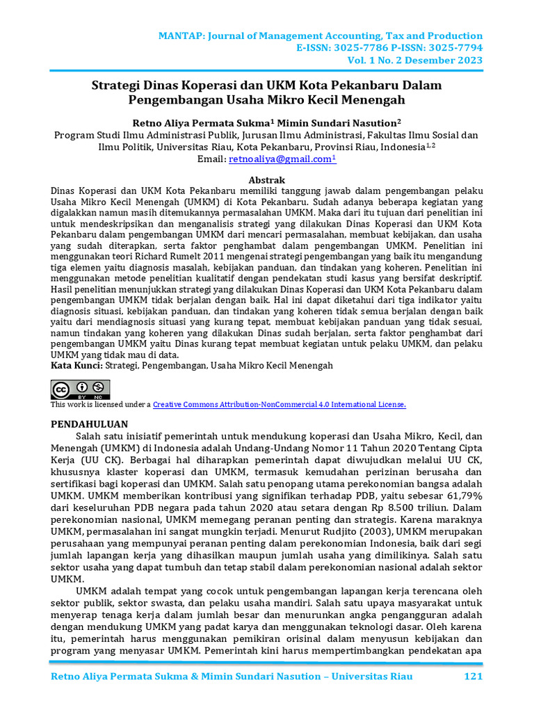 Strategi Dinas Koperasi Dan UKM Kota Pekanbaru Dal | PDF