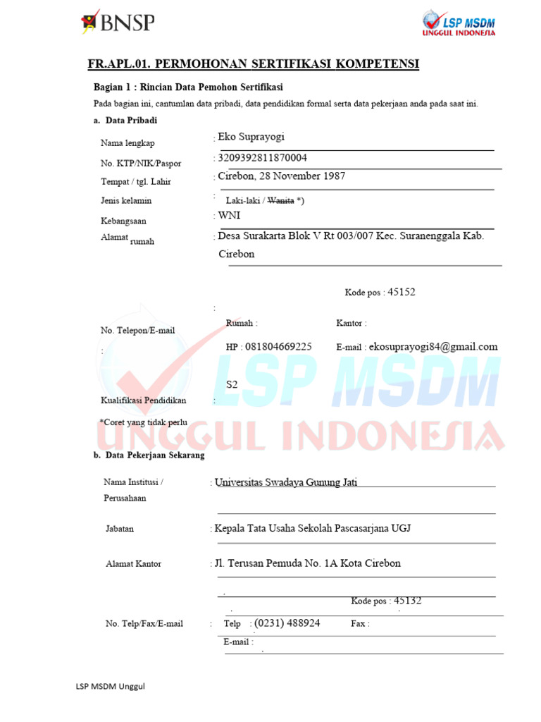 Form APL 01 Dan 02 Skema Supervisor SDM | PDF