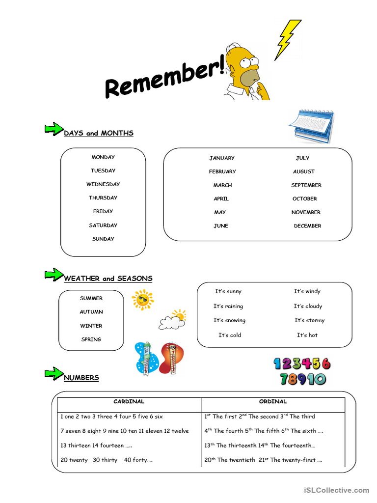 Days Months Seasons Weather Numbers | PDF