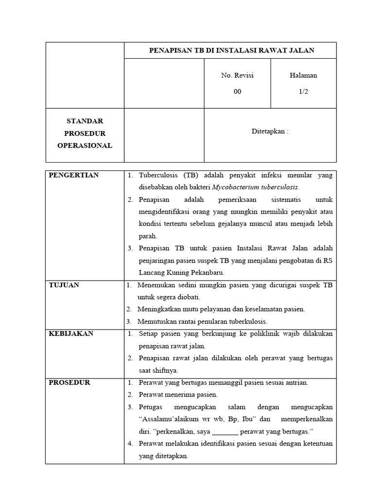 SPO Penapisan TB Di Instalasi Rawat Jalan | PDF