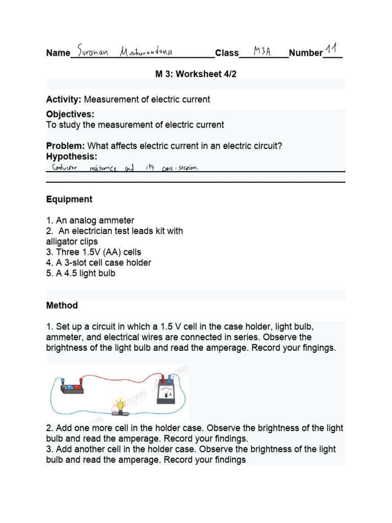 M3 Worksheet 6 Term 2 Measrement of An Electric Potential Difference | PDF | Electric Current ...