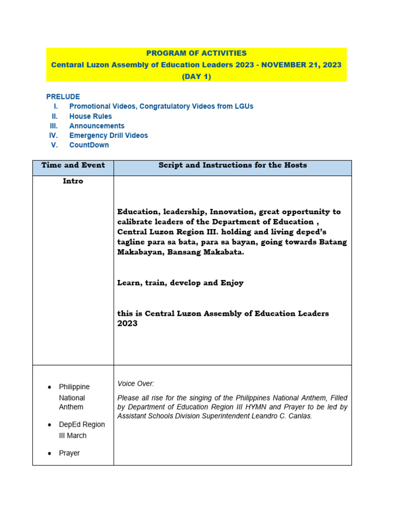 CLAEL Day 1 Final Script | PDF