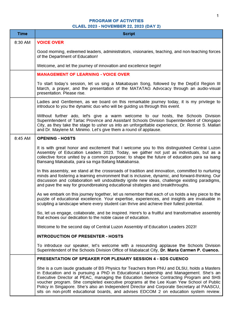 CLAEL Script Day 2 | PDF