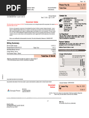 Georgia Power Bill PDF Debit Card Credit Card