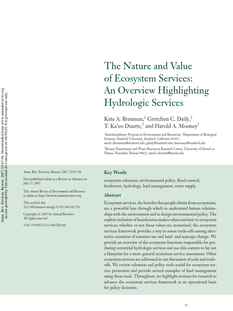 The nature and value of ecosystem services - An overview highlighting ...