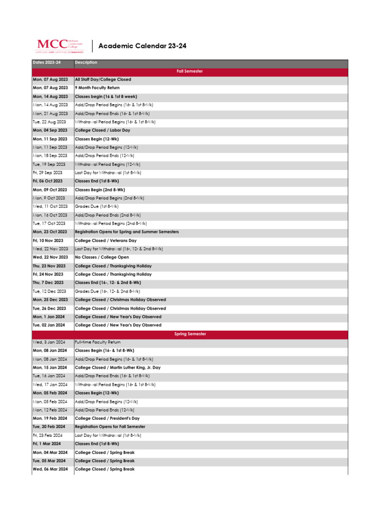 Academic Calendar 23 24 | PDF | Academic Term | Observances