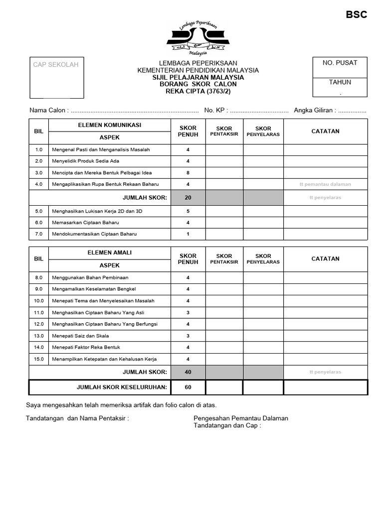 Borang 1 - BSC | PDF