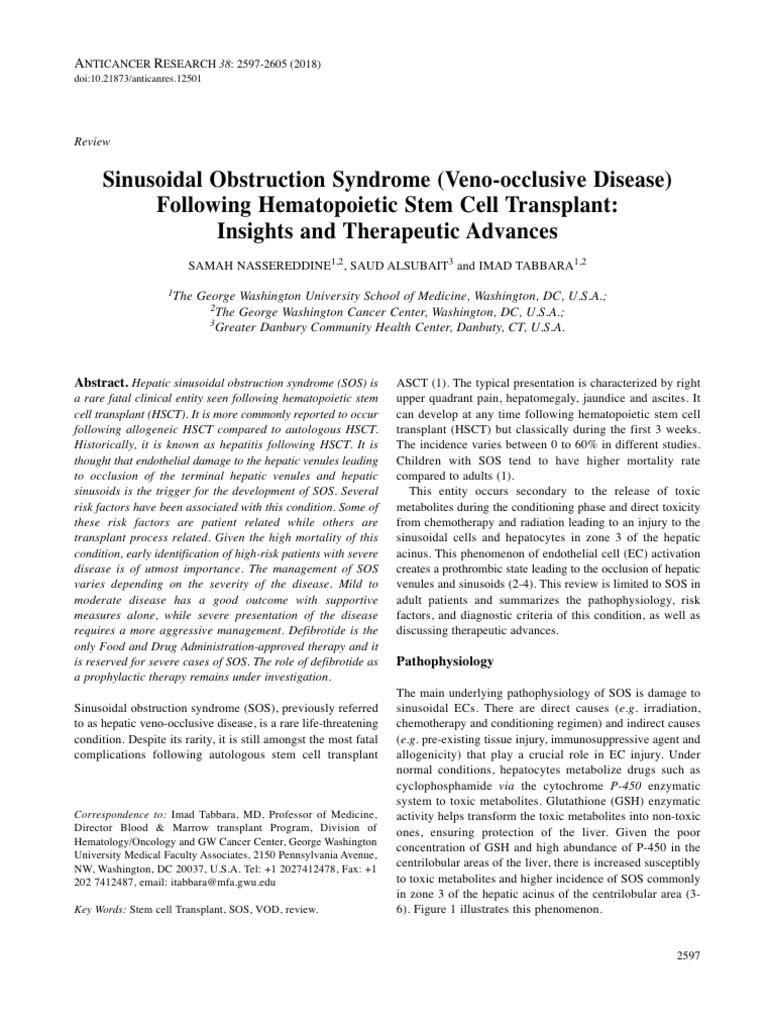 Sinusoidal Obstruction Syndrome (Veno-Occlusive Disease) 2018 | PDF ...