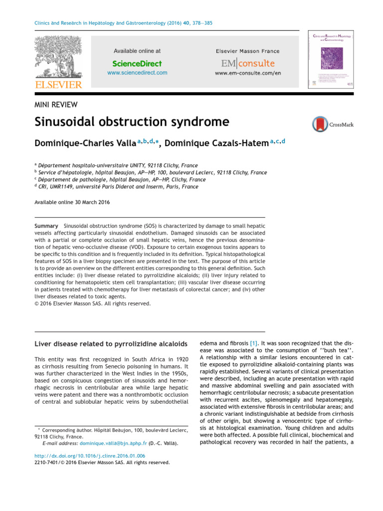 Sinusoidal Obstruction Syndrome 2016 | PDF | Hematopoietic Stem Cell ...