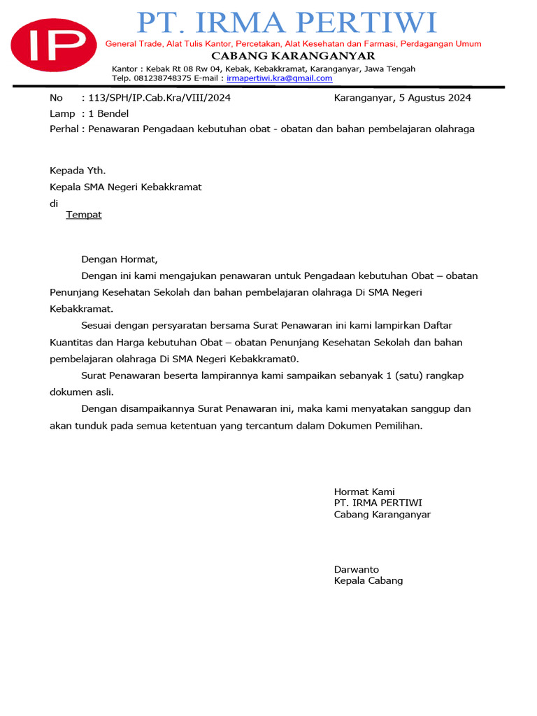 surat penawaran pengadaan barang | PDF