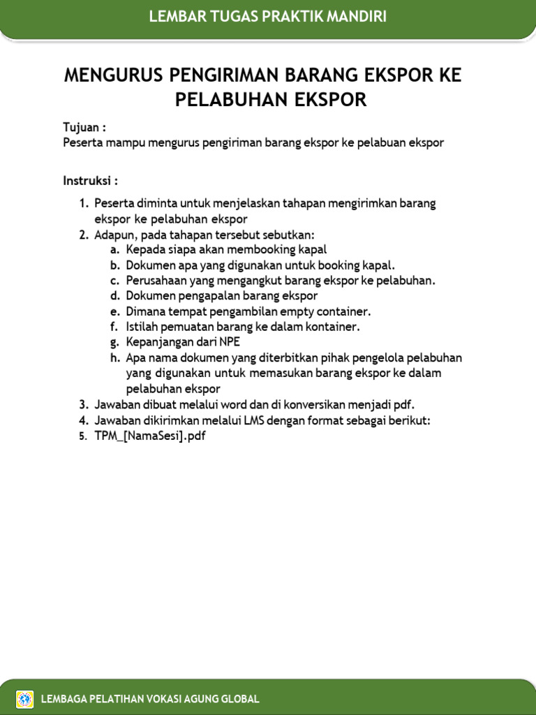 TPM - Sesi 4 Mengurus Pengiriman Barang Ekspor Ke Pelabuhan Ekspor | PDF | Bisnis