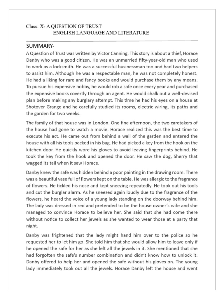 A QUESTION OF TRUST English Notes | PDF