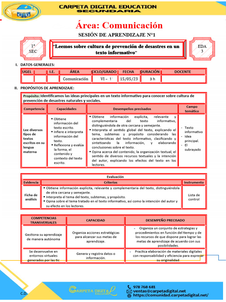 1° Sesión de Aprendizaje Sesión1-Sem.1-Exp.3 | PDF | Aprendizaje