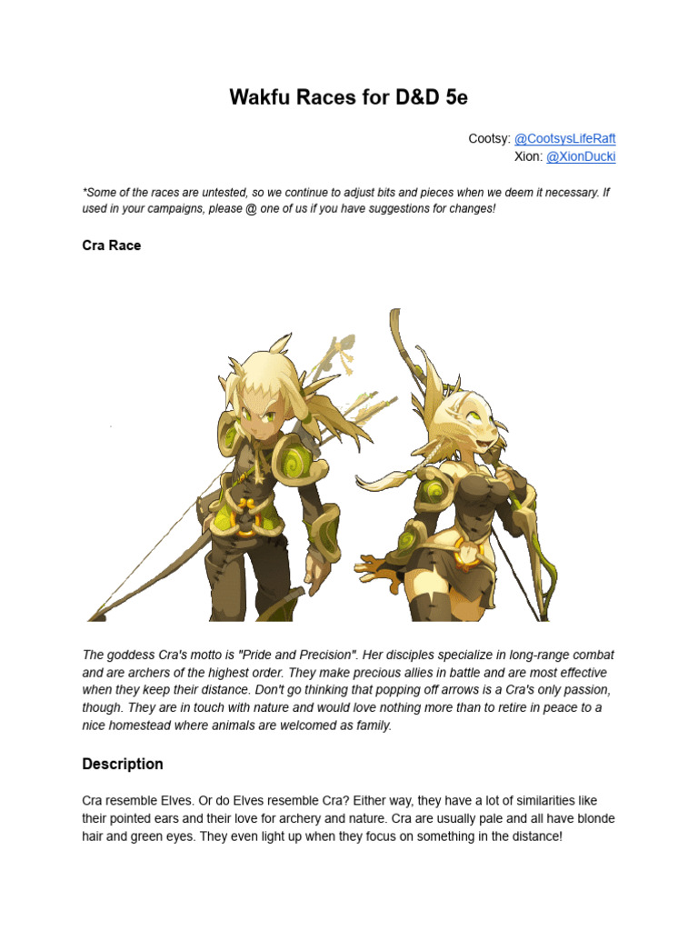 Wakfu Races For D&D 5e by Cootsy & Xion | PDF | Dragon