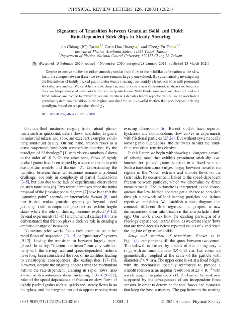 Signature of Transition Between Granular Solid and Fluid - Rate ...
